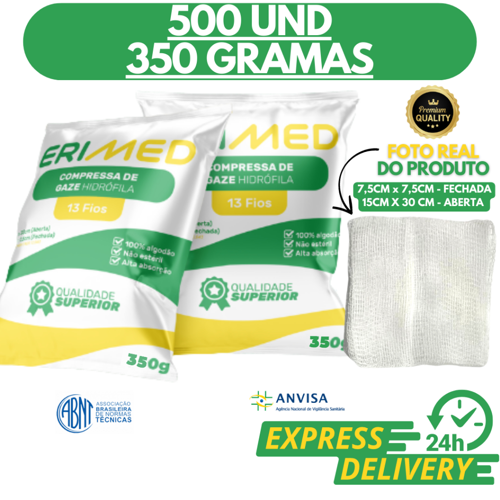 Compressa De Gaze 13 Fios 500 Unidades Com 350 gramas Hidrófila Produto ...