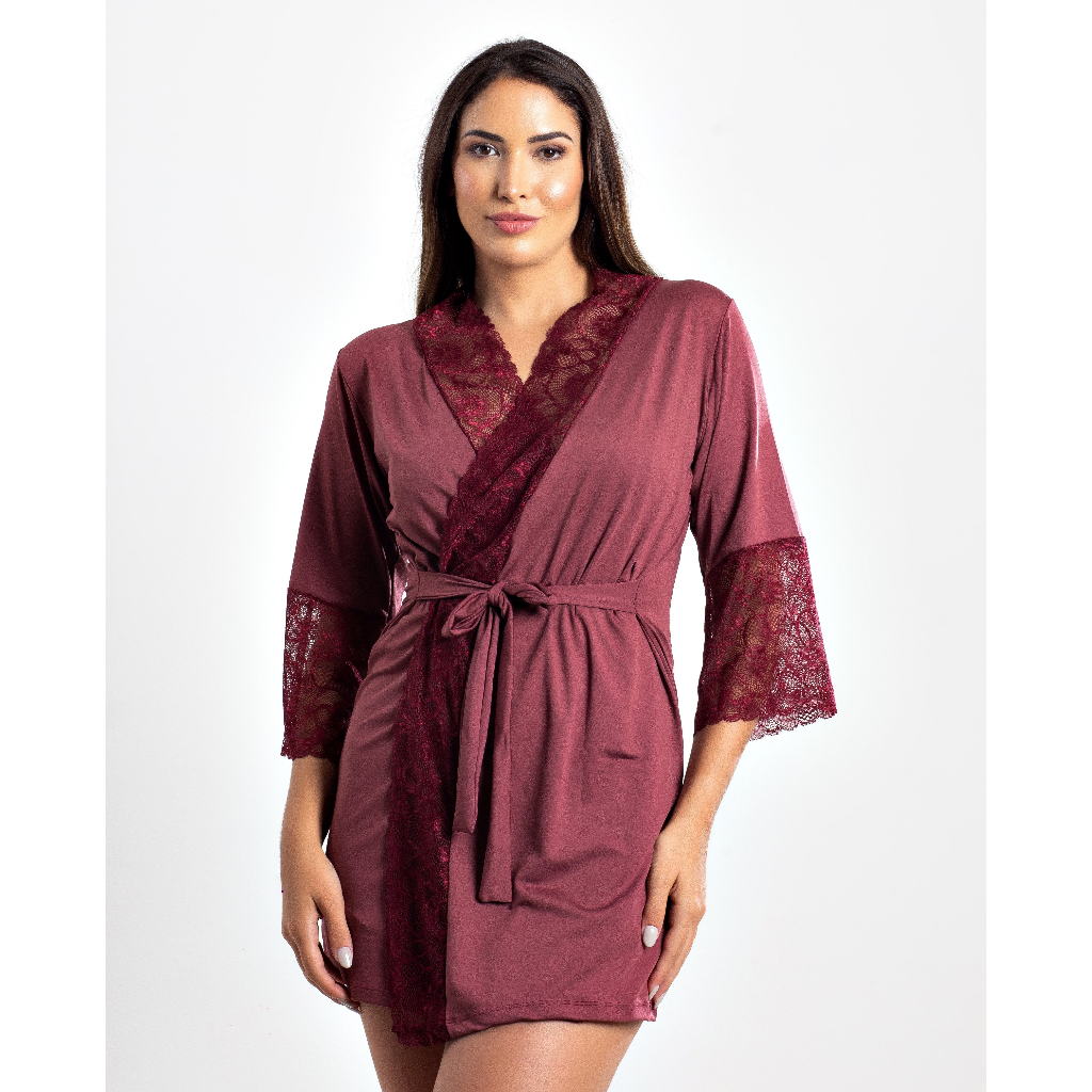 Robe Luxo renda e manga sino feminino roupão noiva | Shopee Brasil