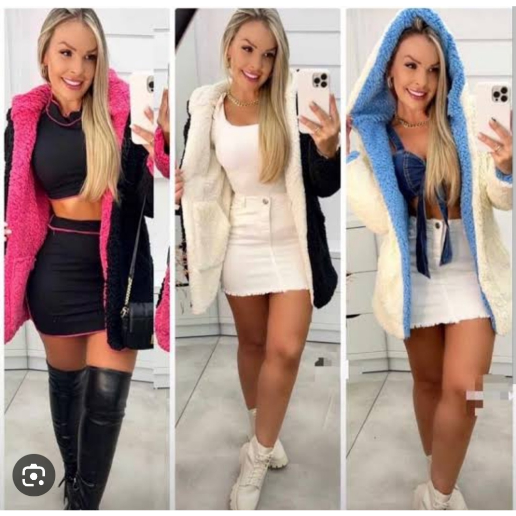 Casaco Teddy Max Campos do Jordão com capuz dupla face moda feminina ...