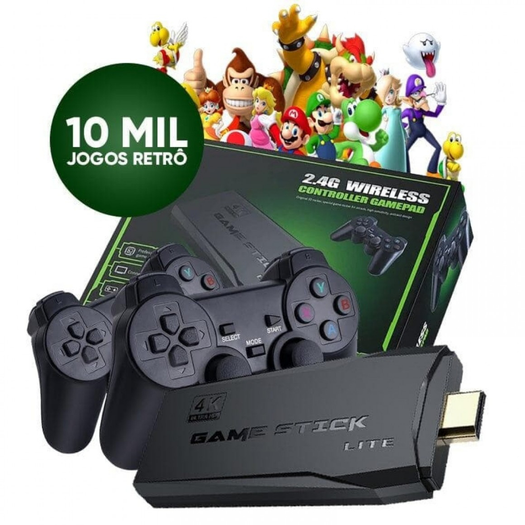 Console de Video Game Stick Sem Fio Hdmi 4K HD 10000 Jogos Clássicos ...