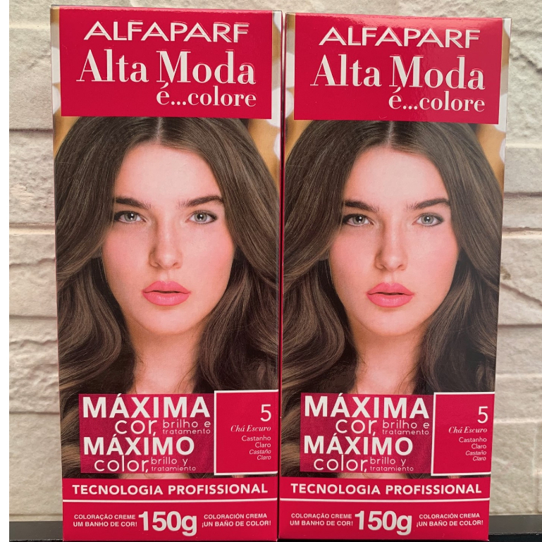 Kit Tintura Alta Moda 2 und Cor 5 Castanho Claro 150g Alfparf | Shopee ...