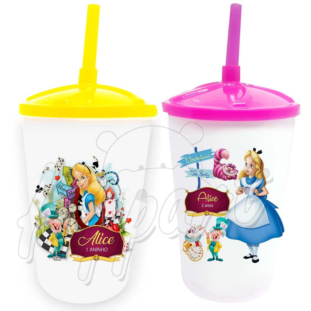 20 Copos Tema Alice no País das Maravilhas Wonderland 300ml com tampa e ...