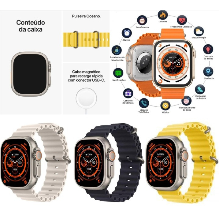 Relógio Smartwatch Inteligente 8 Ultra Hryfine Digital MultiFunções ...