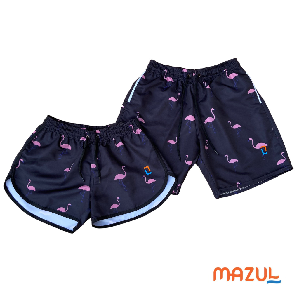 Kit Conjunto Casal Shorts Tactel Moda Praia Iguais Namorados Combinando Mozão Flamingos | Shopee ...