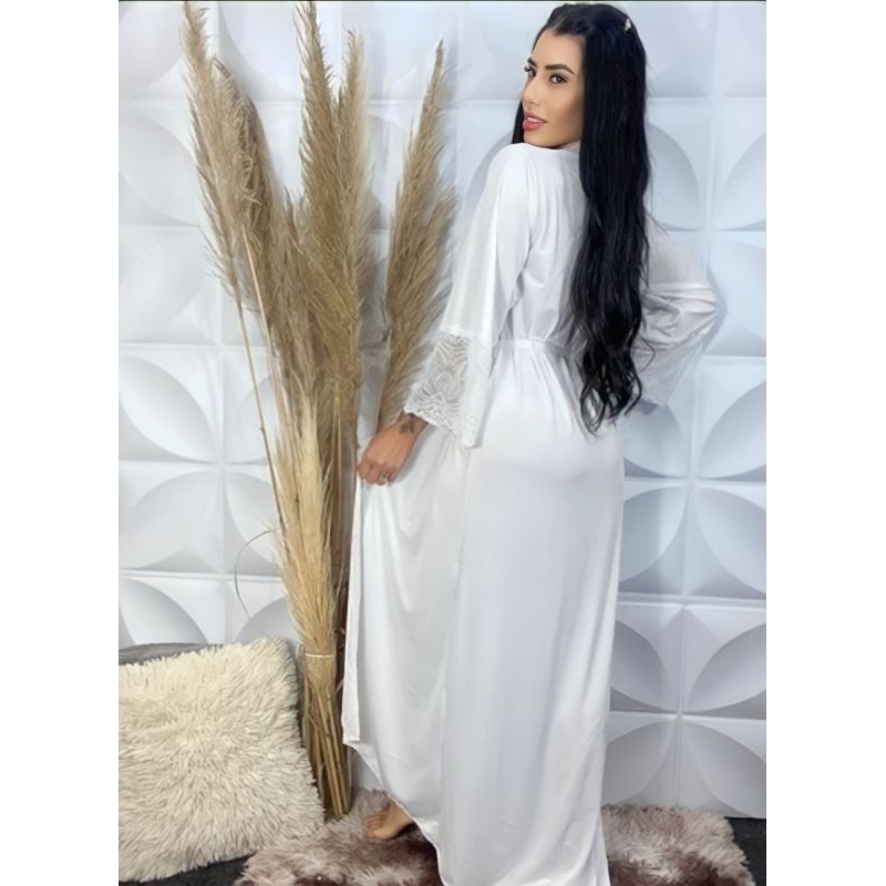 Robe Longo Feminino Com Renda Roupão Hobby Liganeti Hobe Noiva Luxo ...