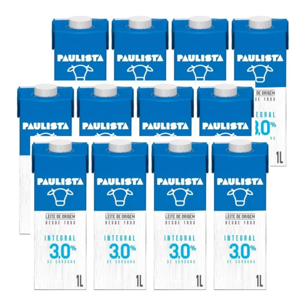 Pack com 12 Leite UHT Integral Paulista 1l | Shopee Brasil