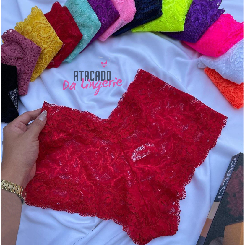 Kit 3 Calcinha Calesson Shortinho de Renda Sexy Conforto Feminina ...