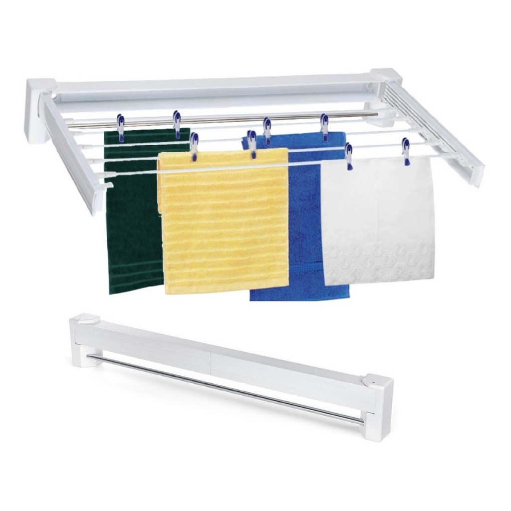 Varal Magico Retratil Dobravel de Parede Muro Campacto 70cm 5 varetas ...