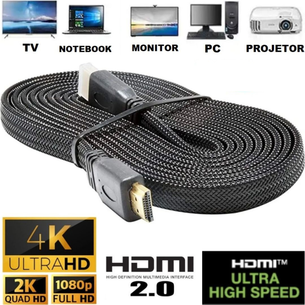 Cabo HDMI 3 Metros 4K 2.0 Ultra HD 3D Para TV Projetor Monitor | Shopee ...