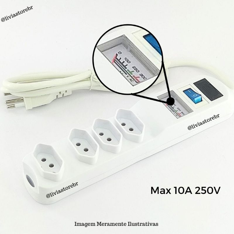 Filtro de Linha 4 Tomadas Tripolar com Voltímetro, Fusível e botão Liga/Desliga | Shopee Brasil