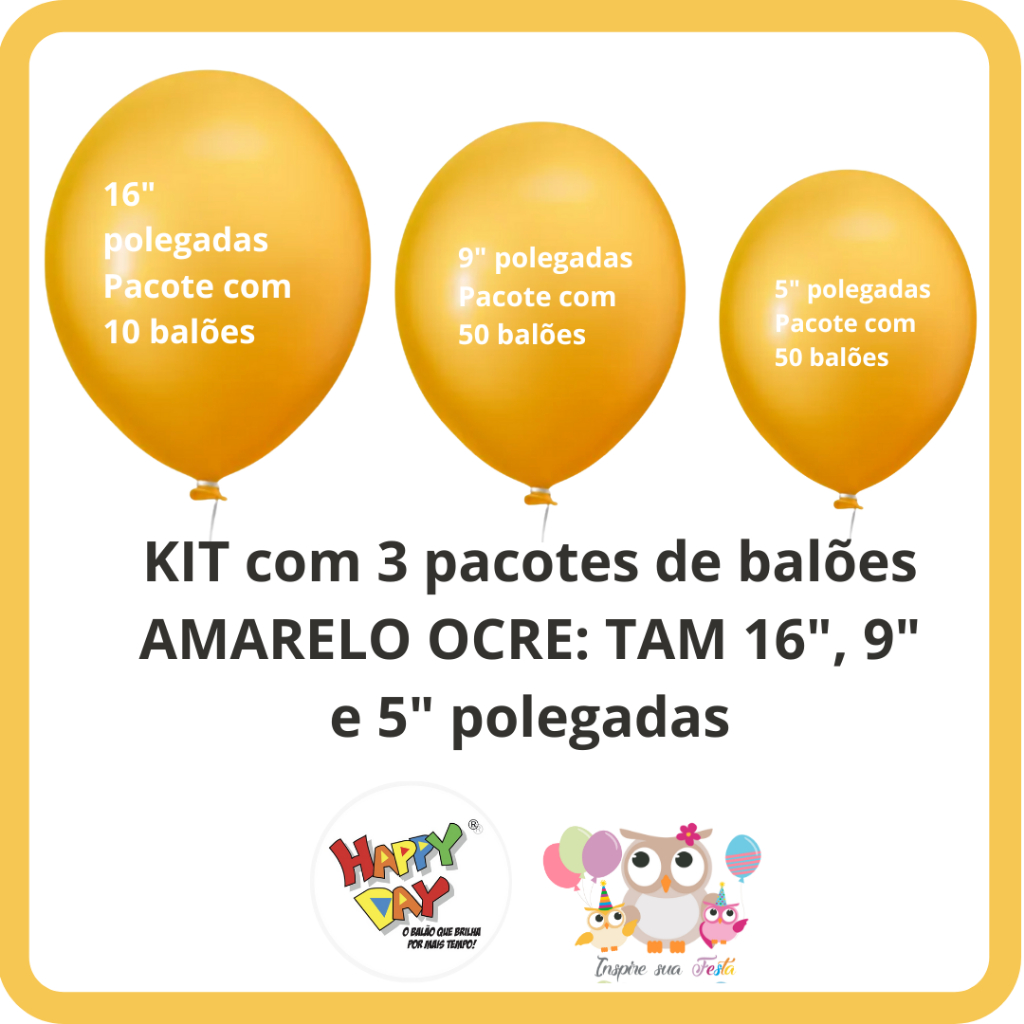 Kit Com 3 pacote De Balão Bexiga 5, 9 E 16 Polegadas Happy Day Balões ...