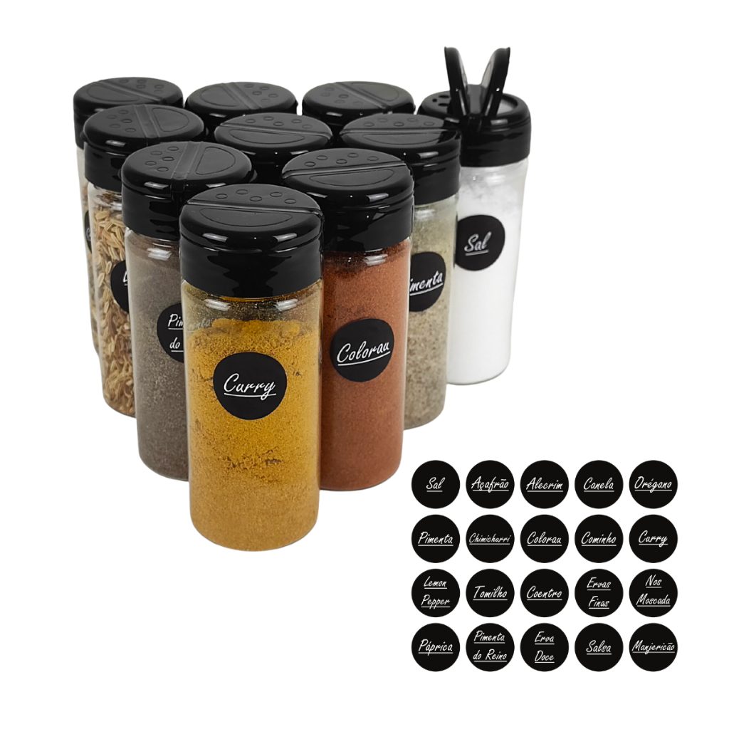 Kit 10 Potes de Tempero com Tampa Flip Top, Potes de Plástico ...