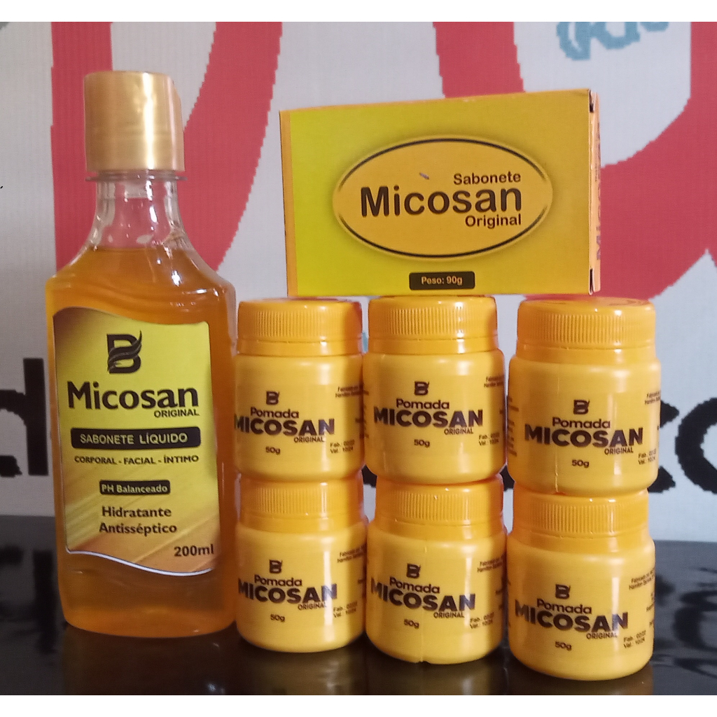 Kit 6 Pomada Micosan 1 Sabonete Em Barra e 1 Sabonete Líquido de 200ml ...