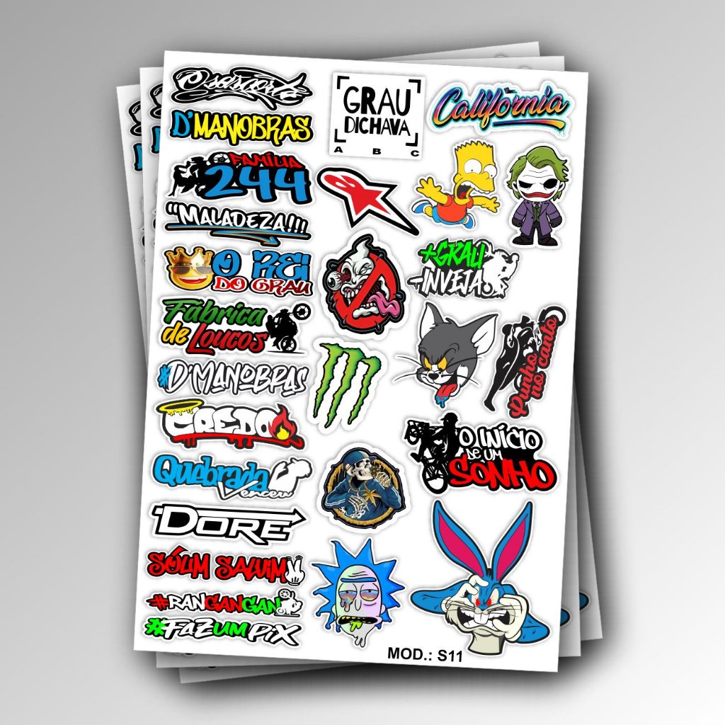 Cartela de Adesivos S11 para carro moto ou bike Sticker Notebook Bicicleta Coelho Grau 244 ...