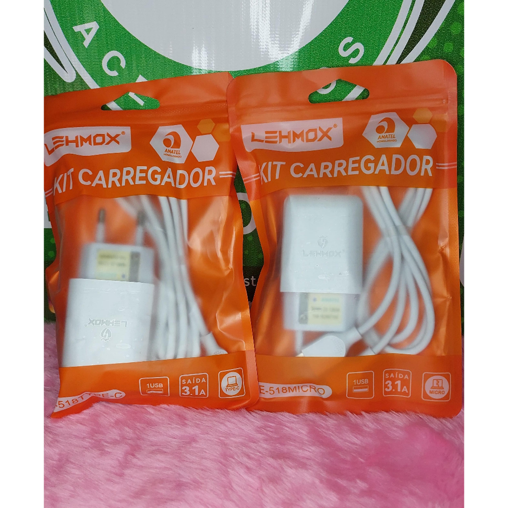 Carregador Tomada Usb e Cabo solto tipo c Lehmox 3.1A Homologado Anatel ...