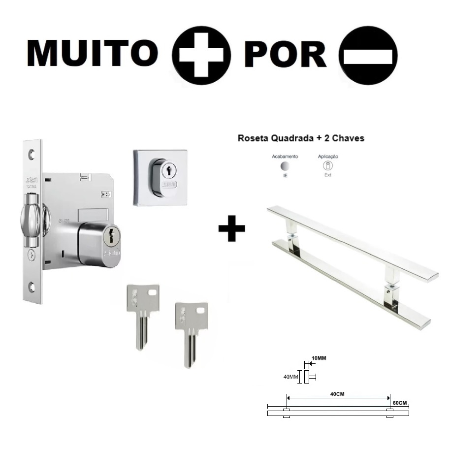 Kit para Porta Pivotante Puxador Barra Chata Reto + Fechadura Trinco ...