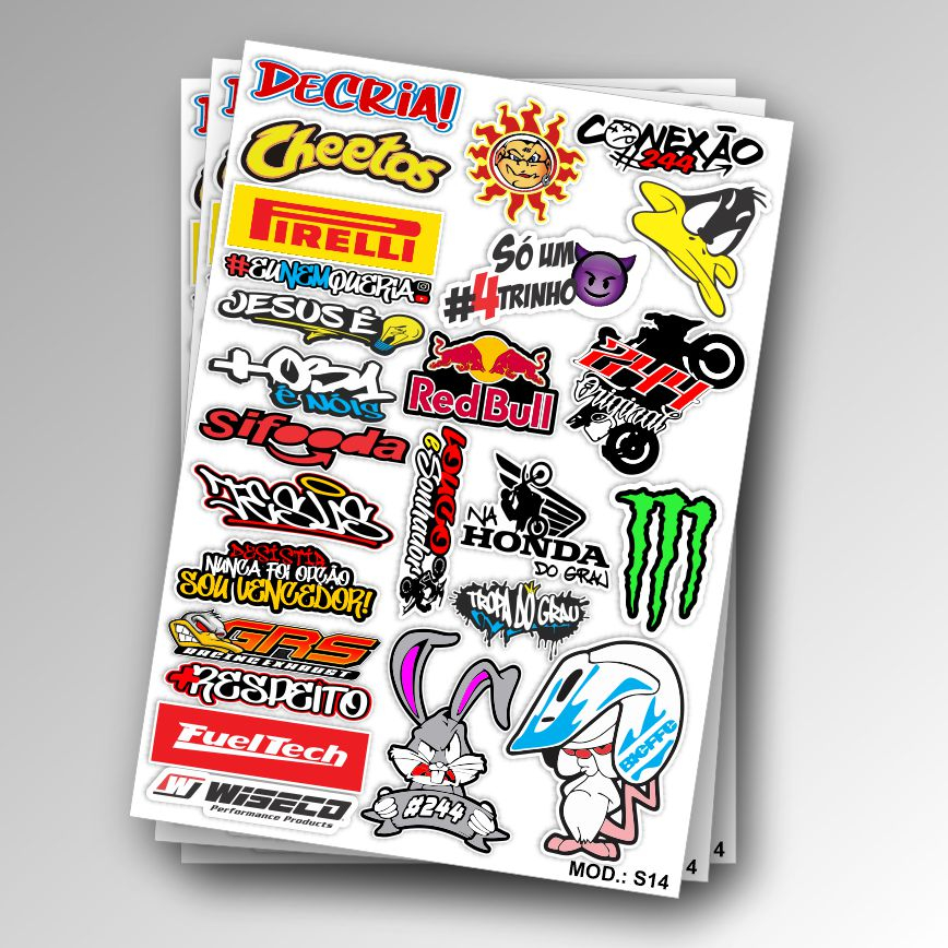 Cartela de Adesivos S14 para carro moto ou bike Sticker Notebook Bicicleta Coelho Grau 244 ...