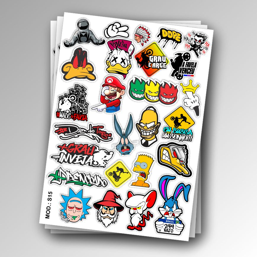 Cartela de Adesivos S15 para carro moto ou bike Sticker Notebook Bicicleta Coelho Grau 244 ...