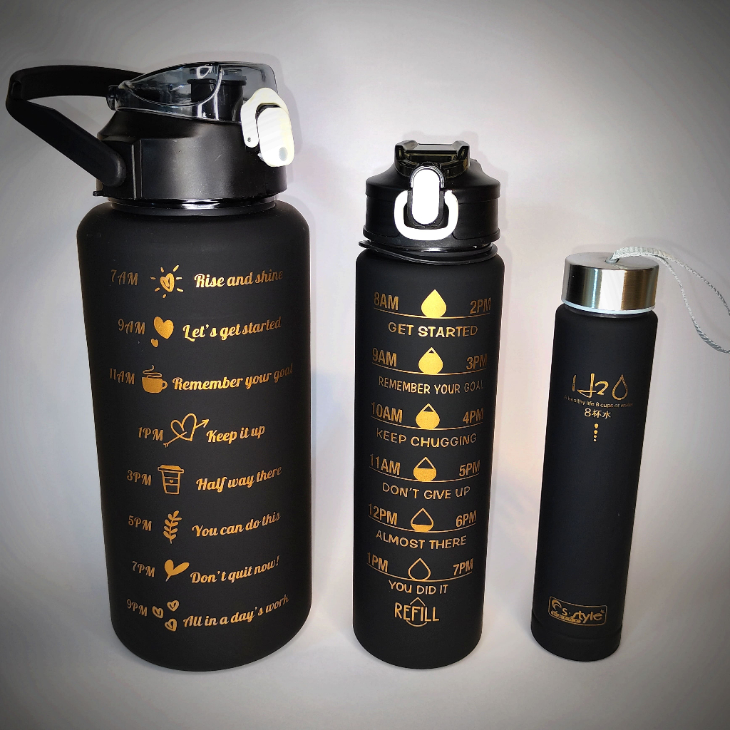 Garrafa Motivacional Tik Tok Preto Fosco Frases Dourada Ouro Novidade 2L 800mL 300mL | Shopee Brasil