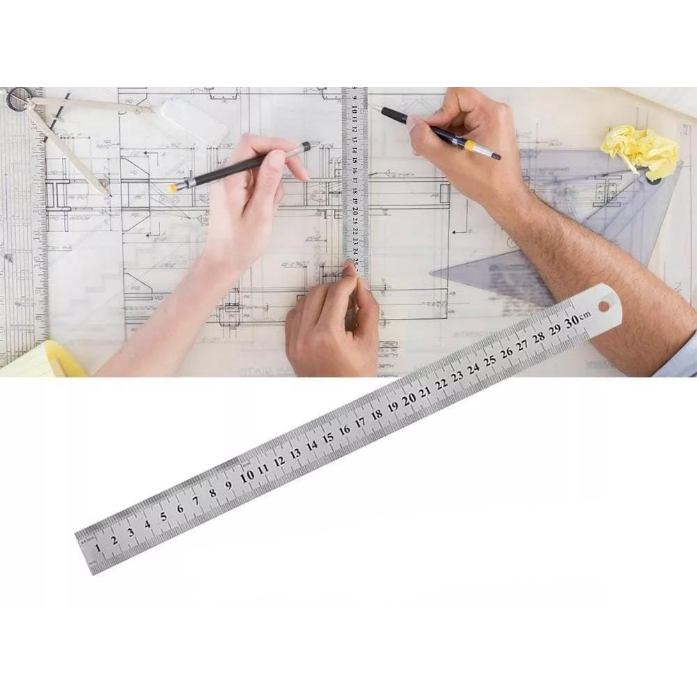 Kit 2 réguas de aço inox 30 cm graduado em milímetros e polegadas ...