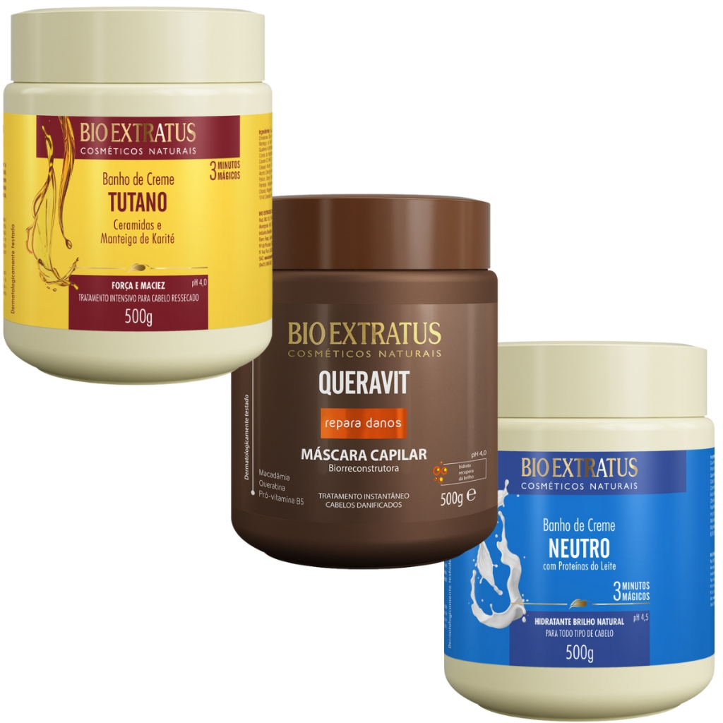 Cronograma Todos Tipos de Cabelo 500g Bio Extratus (NEUTRO+TUTANO+QUERAVIT) | Shopee Brasil