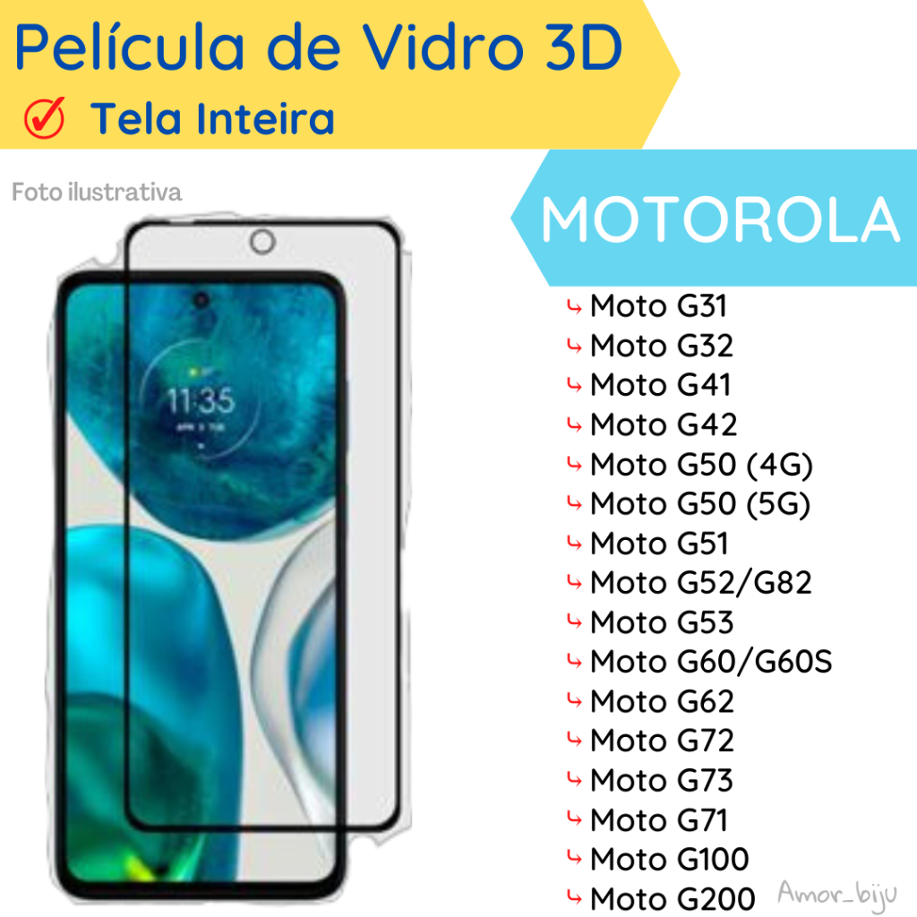 Película de Vidro 3D Motorola Moto G31/ Moto G32/ Moto G41/ Moto G42 ...