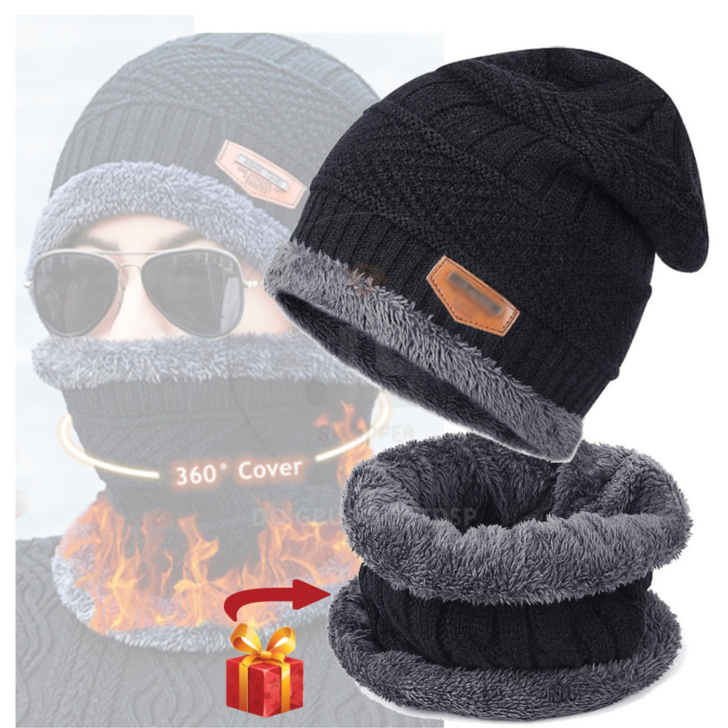 Conjunto de Touca e Cachecol Forrado Unissex Masculino e Feminino Kit ...