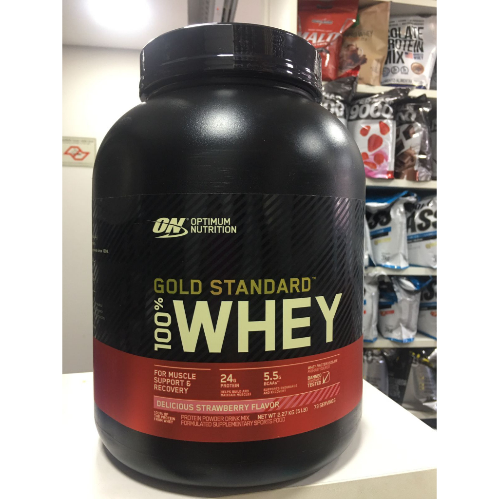 Gold standard 100% whey - morango - 2,27kg - optimum nutrition | Shopee ...