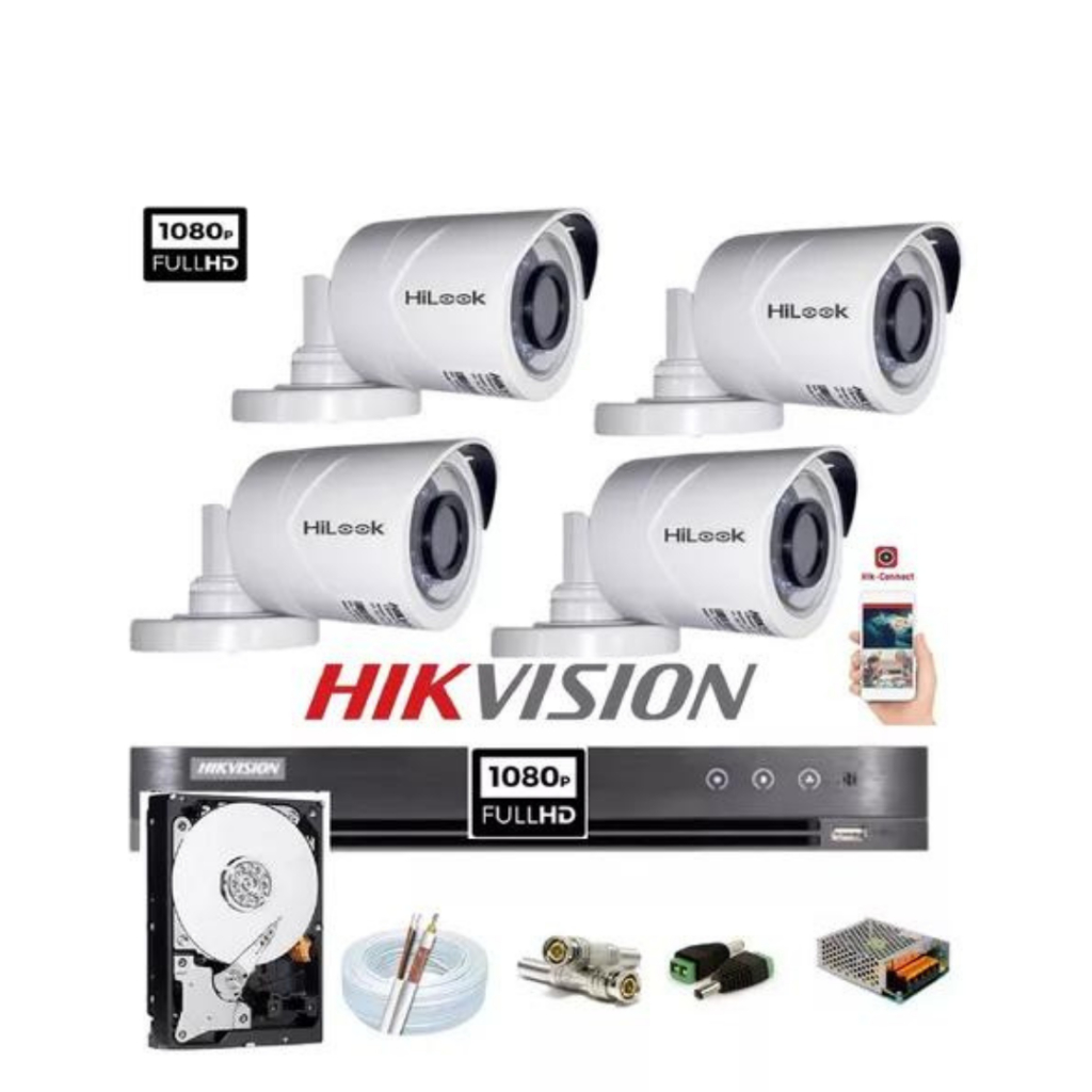 kit com 4 cameras cftv, dvr, cabo, fonte, hd, caixinha, conectoes ...