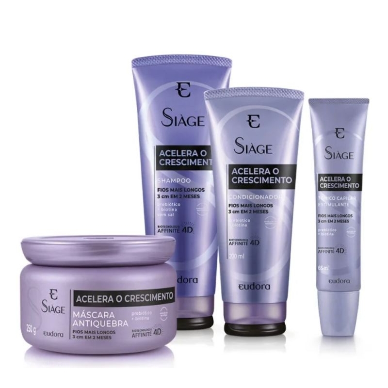 Kit Siàge Acelera O Crescimento ( SHAMPOO, CONDICIONADOR, MÁSCARA E TÔNICO) | Shopee Brasil