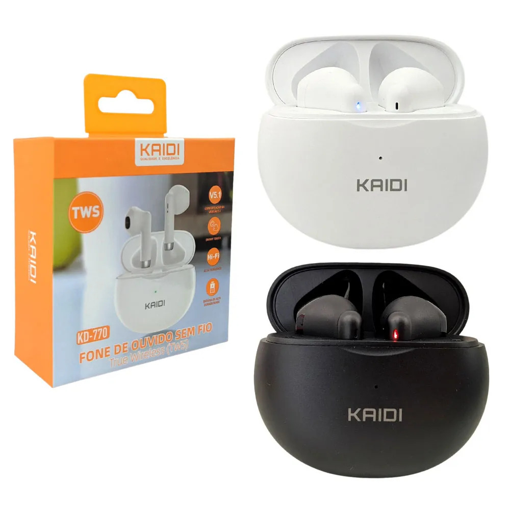 Fone De Ouvido Sem Fio Kaidi TWS Smart Touch V5.1 Kd-771 (Branco ...