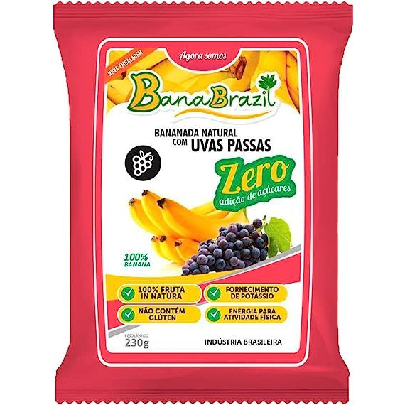Bananada Natural com Uva Passa Bana Brasil Zero Açúcar 10 unidades de ...