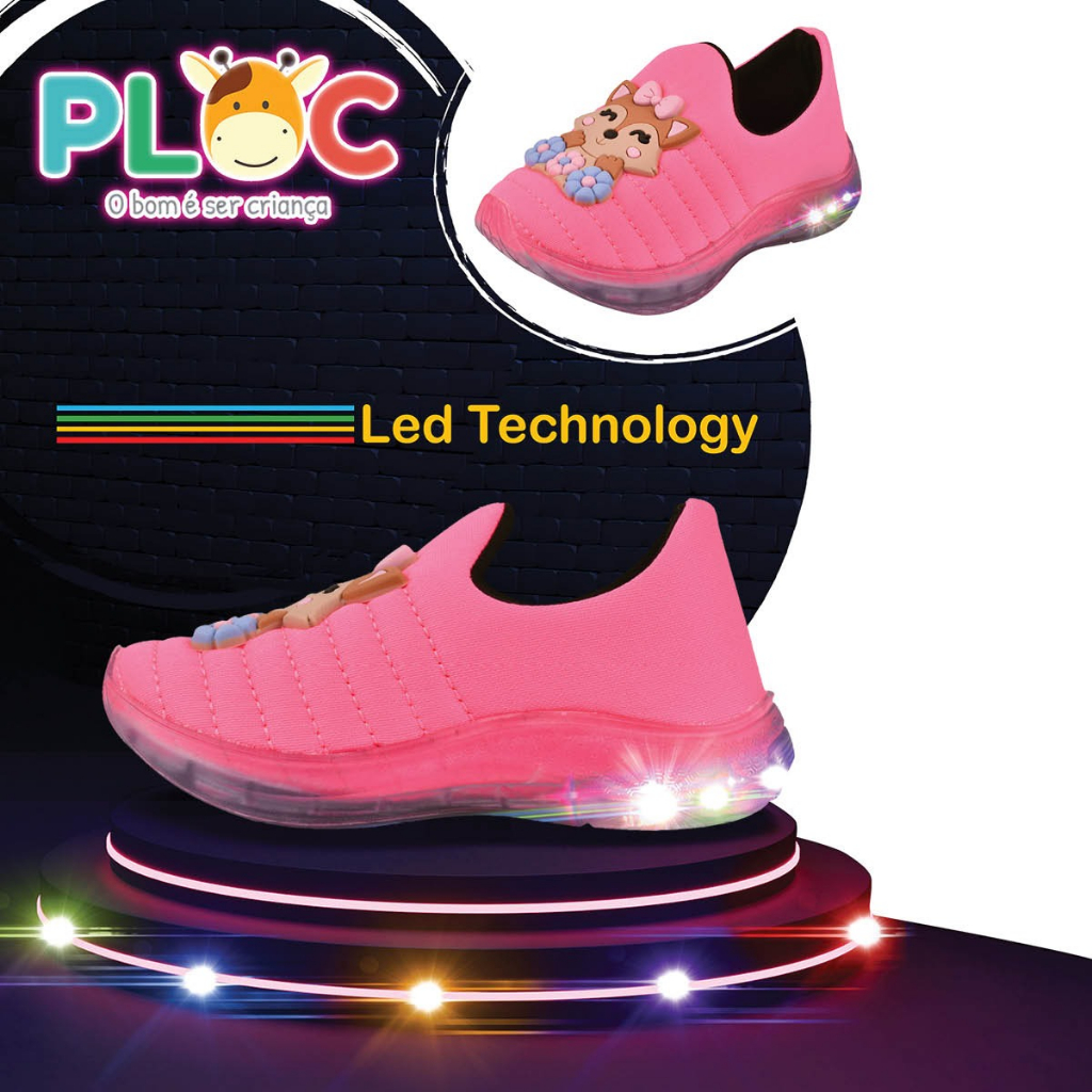 Tênis LED infantil PLOC LED 84 RAPOSA FLORES - menina | Shopee Brasil