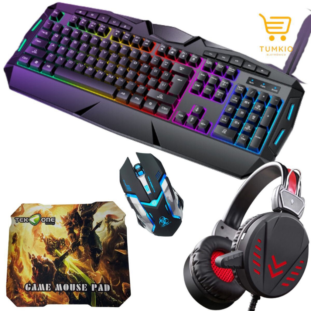 Kit 4in1 Teclado E Mouse E Gamer fone E mouse pad 4em1 Conjunto de ...