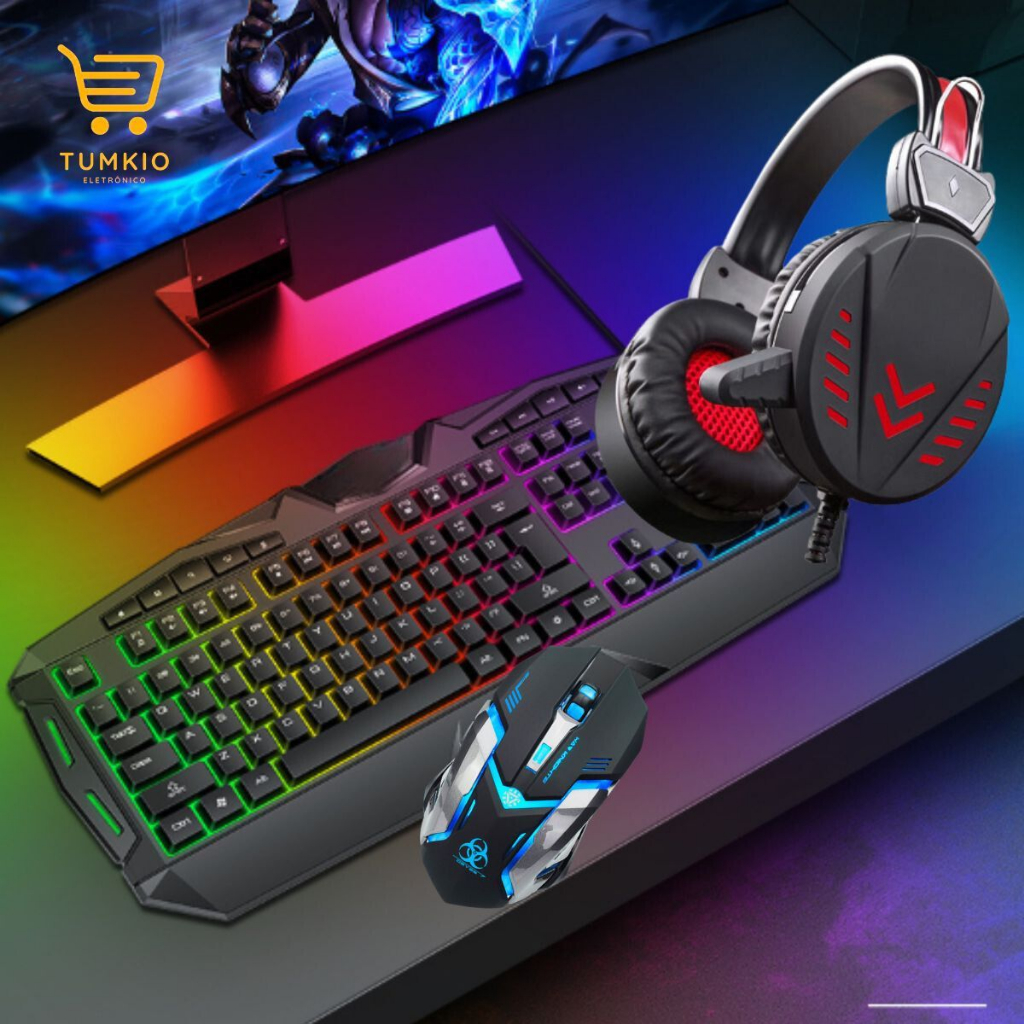 Kit 4in1 Teclado E Mouse E Gamer fone E mouse pad 4em1 Conjunto de ...