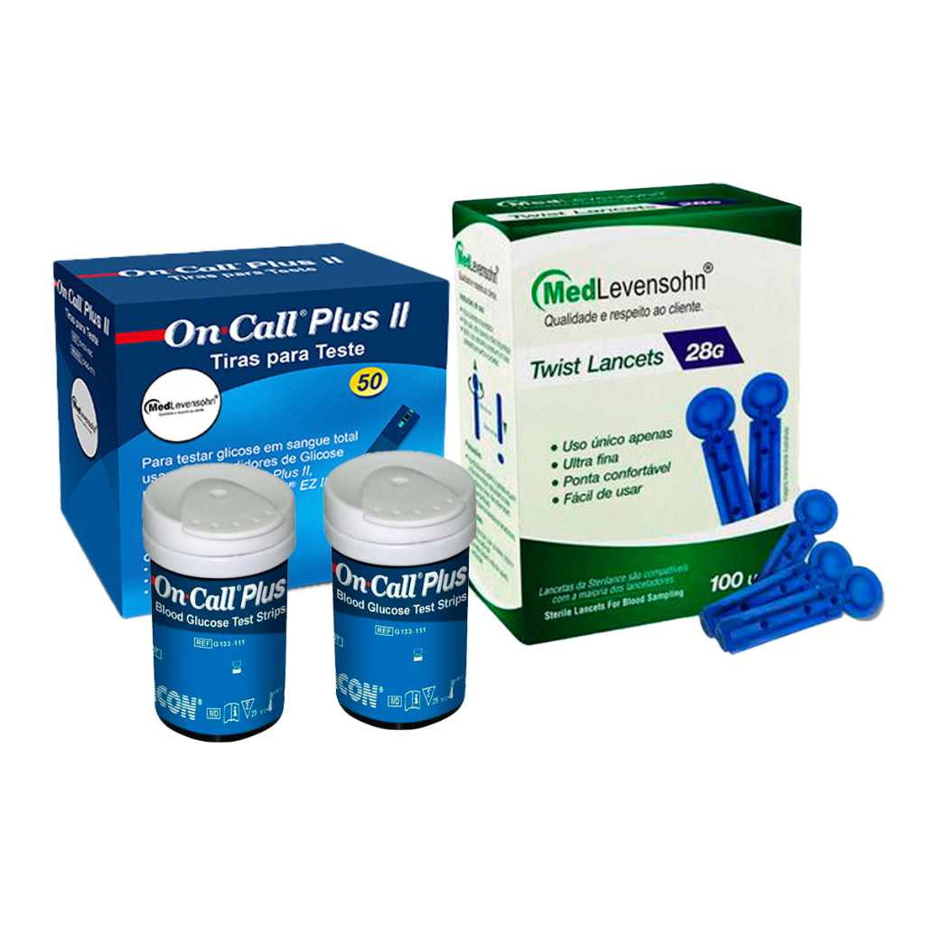 100 Tiras (2 Tubetes) + Lanceta Simples 28g Para Medir Glicose On Call ...