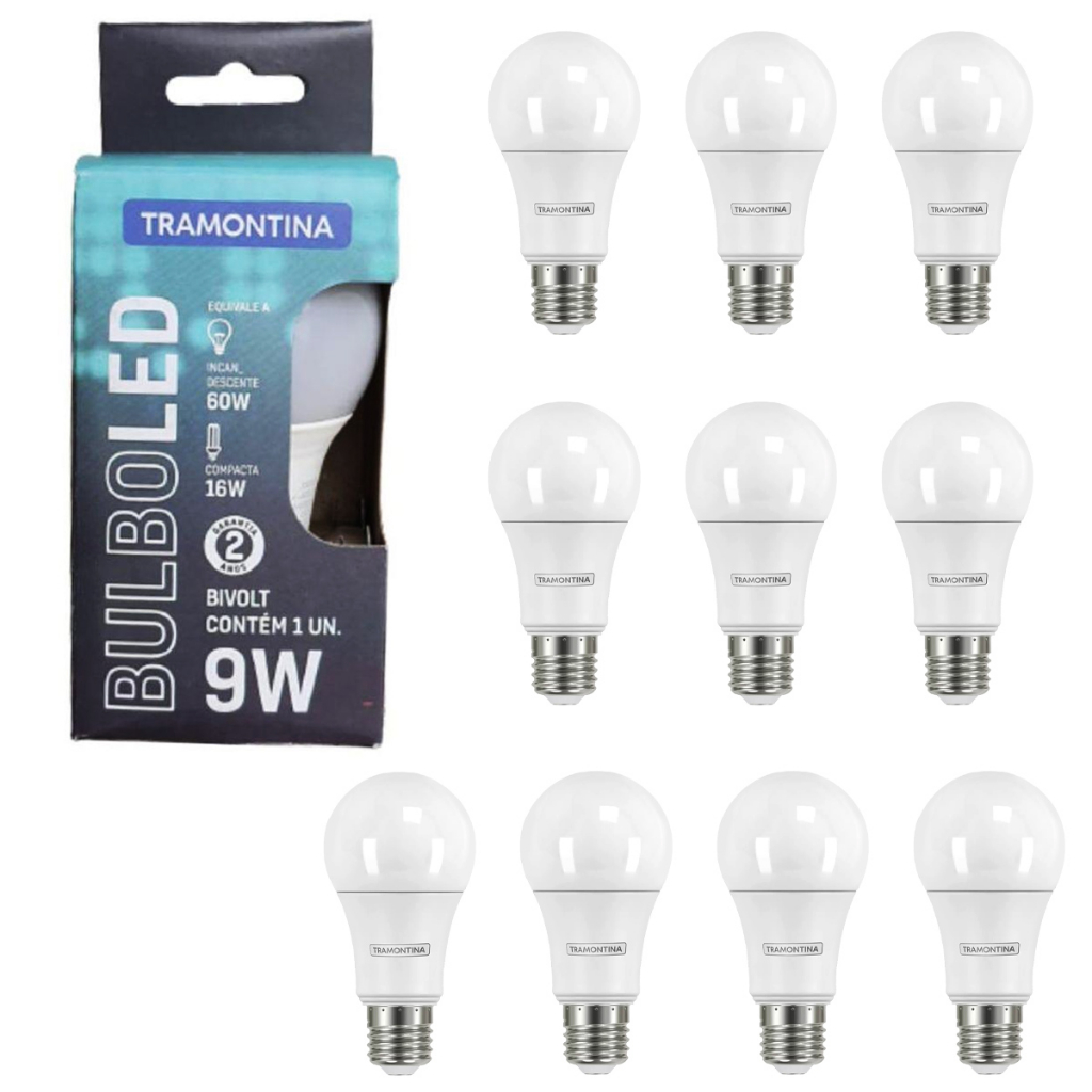Kit 10 Lâmpada Bulbo Led 9W Bivolt 6500K Tramontina | Shopee Brasil