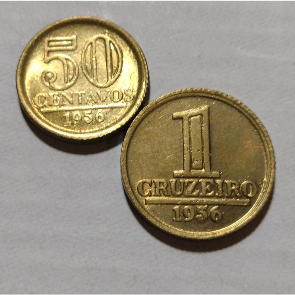 moedas 50 centavos + 1 cruzeiro 1956 modulo menor sob/fc - y107 ...