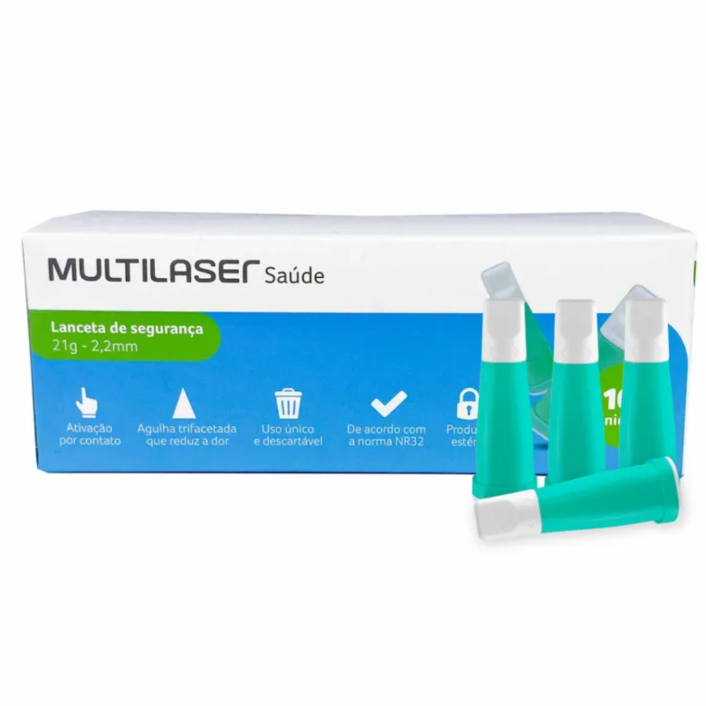 Caixa com 100 Lancetas de Seguranca 21g 2,2mm Multilaser Saude ...