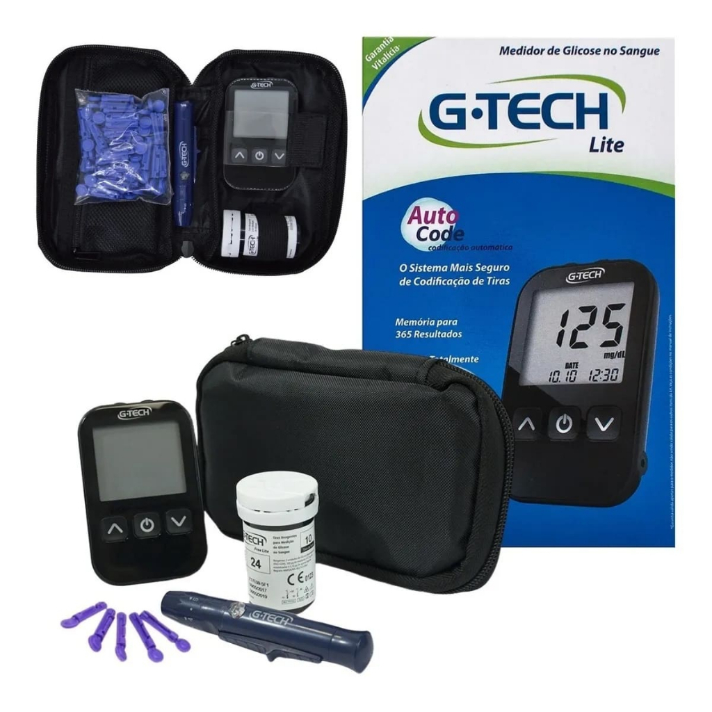 Kit Medidor de Glicemia LITE G-tech Completo Glicosímetro Aparelho de ...