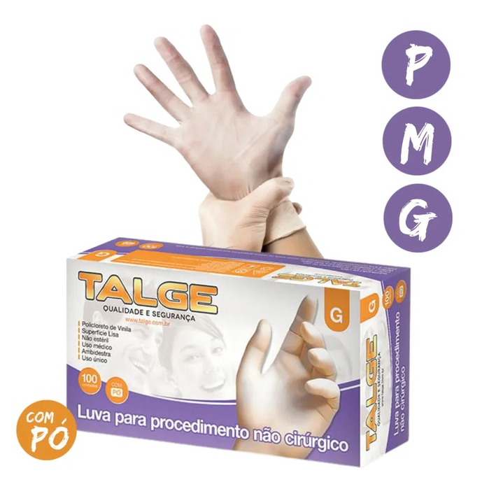 Luva Vinil C/Pó Descartável 100UN - Talge | Shopee Brasil