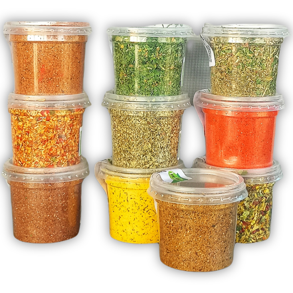 Kit 10 Potes Tempero 100 gramas 140 ml Com Tampa lacrada | Shopee Brasil