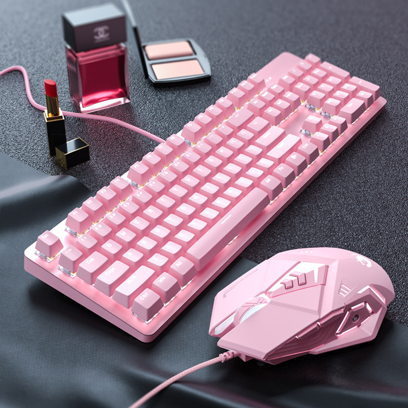KIT TECLADO MEGANICO PARA GAER LED COM MOUSE COM LED COR ROSA KP-TE111 ...