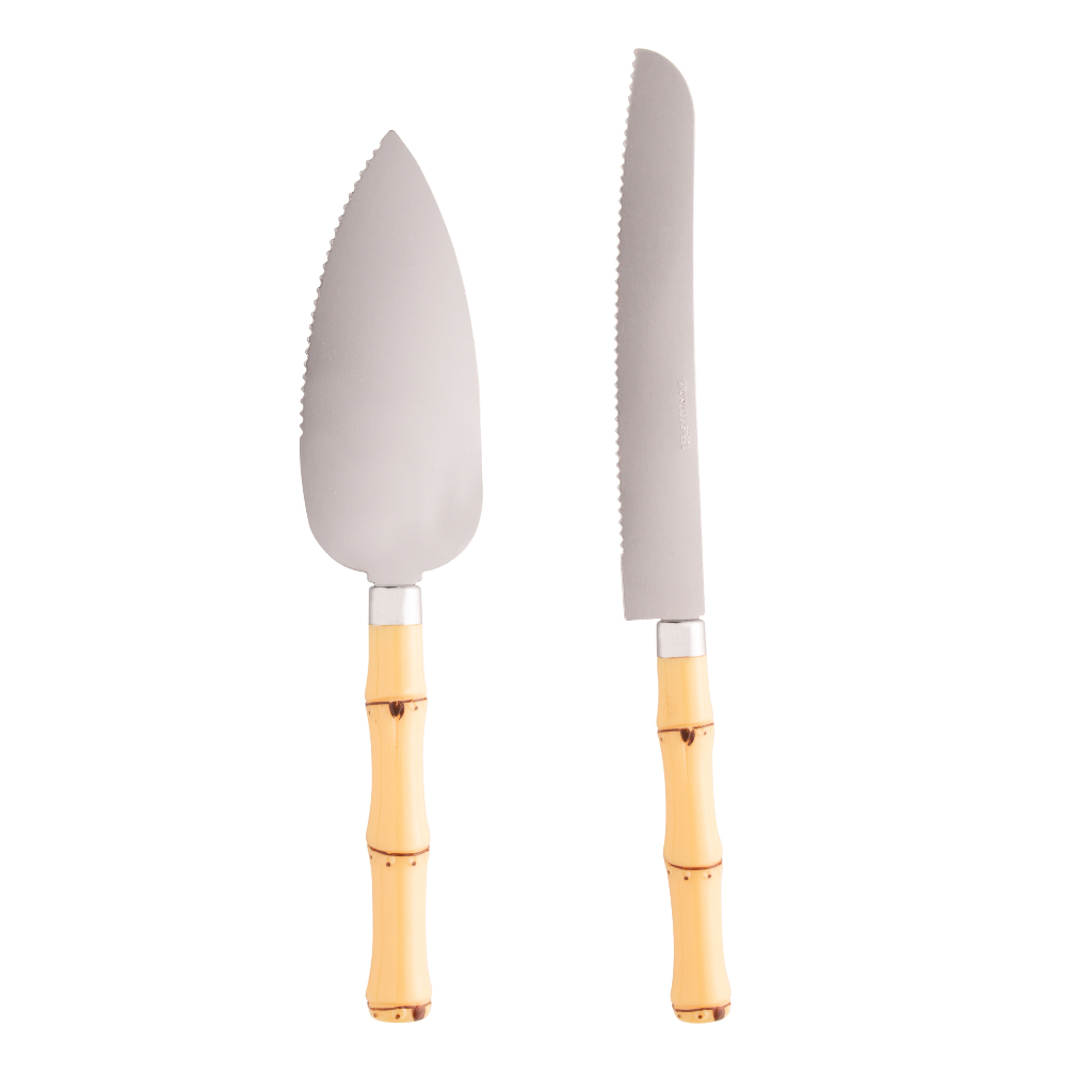 Kit Talheres Conjunto Faca E Espátula Inox Bambu Para Bolo Torta Jogo 2 ...