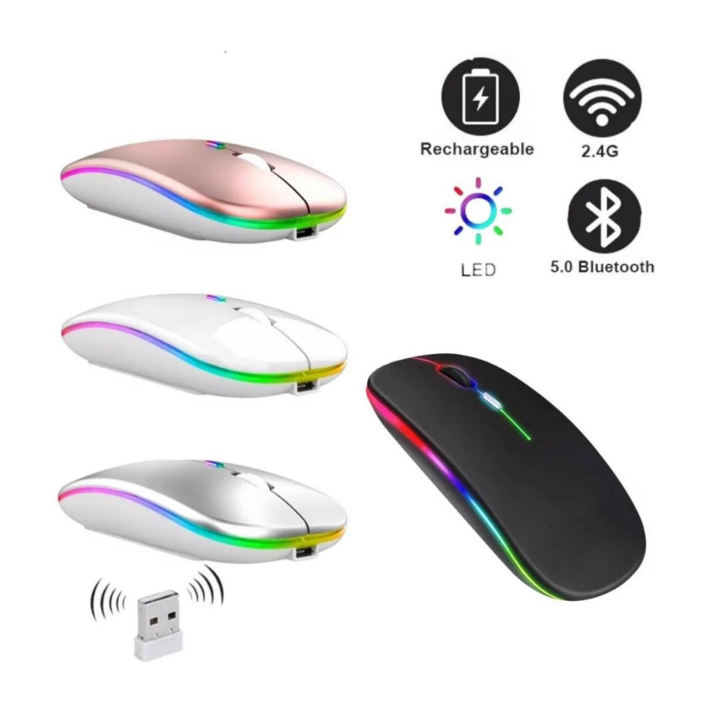 Mouse Sem Fio Wireless Com Bateria Interna Recarregavel 2,4 Ghz Led RGB Home Office | Shopee Brasil