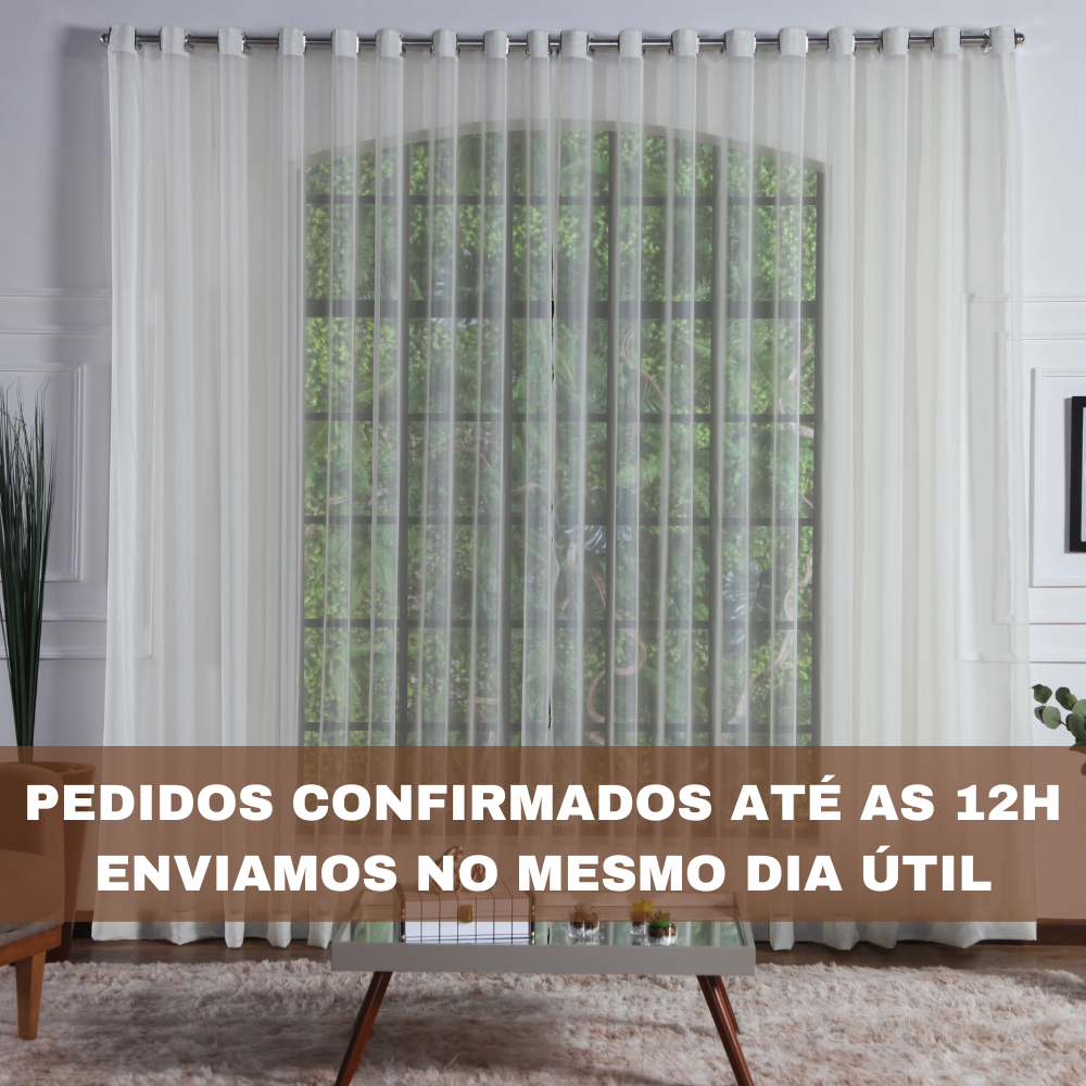 Cortina de Voal Quarto E Sala Voil 4,00 x 2,50 Ilhós Cromado - Palha ...