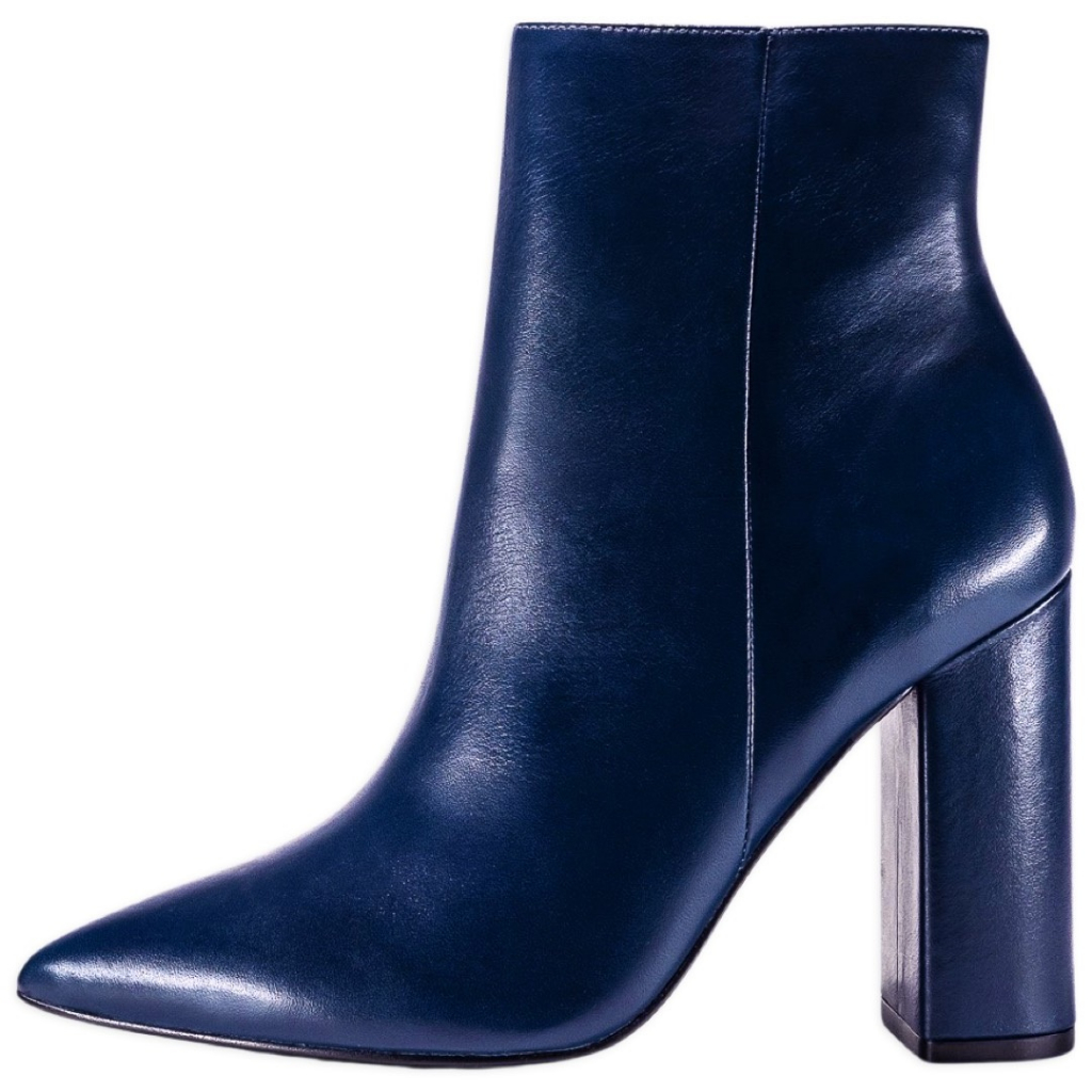 Bota Ankle Boot Azul Marinho Feminina Cano Curto Bico Fino Salto Grosso ...
