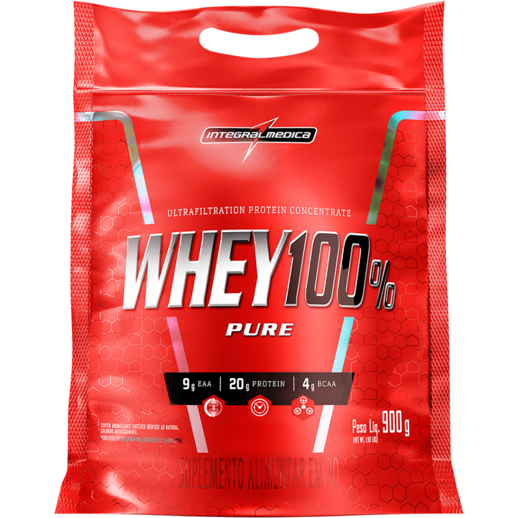 Whey 100% Pure Whey Proteína Concentrado C/ 4g de BCAA - 900g ...