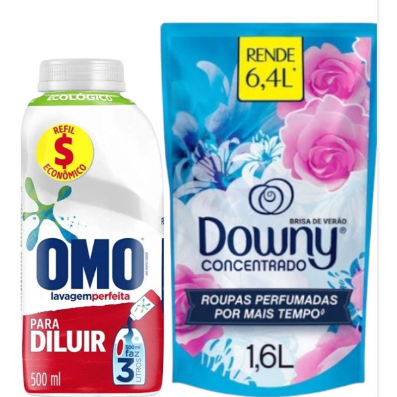 Sabão OMO lavagem perfeita para diluir 500ml + 1 Amaciante Downy ...