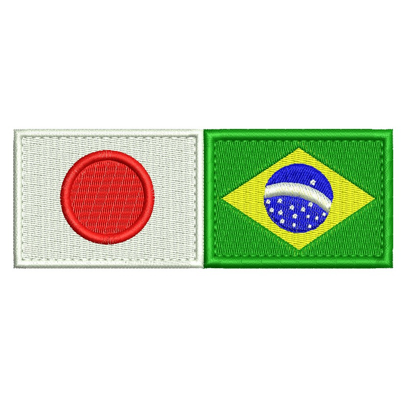 Patch 12x4 5cm Bordado Bandeira Japão E Brasil Com Carrapicho Para